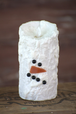 Snowman Bumpy White Moving Flame LED Candle 3in by 6in