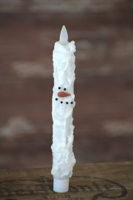 Snowman Bumpy White Taper 3D Flame Candle 7in 2pack